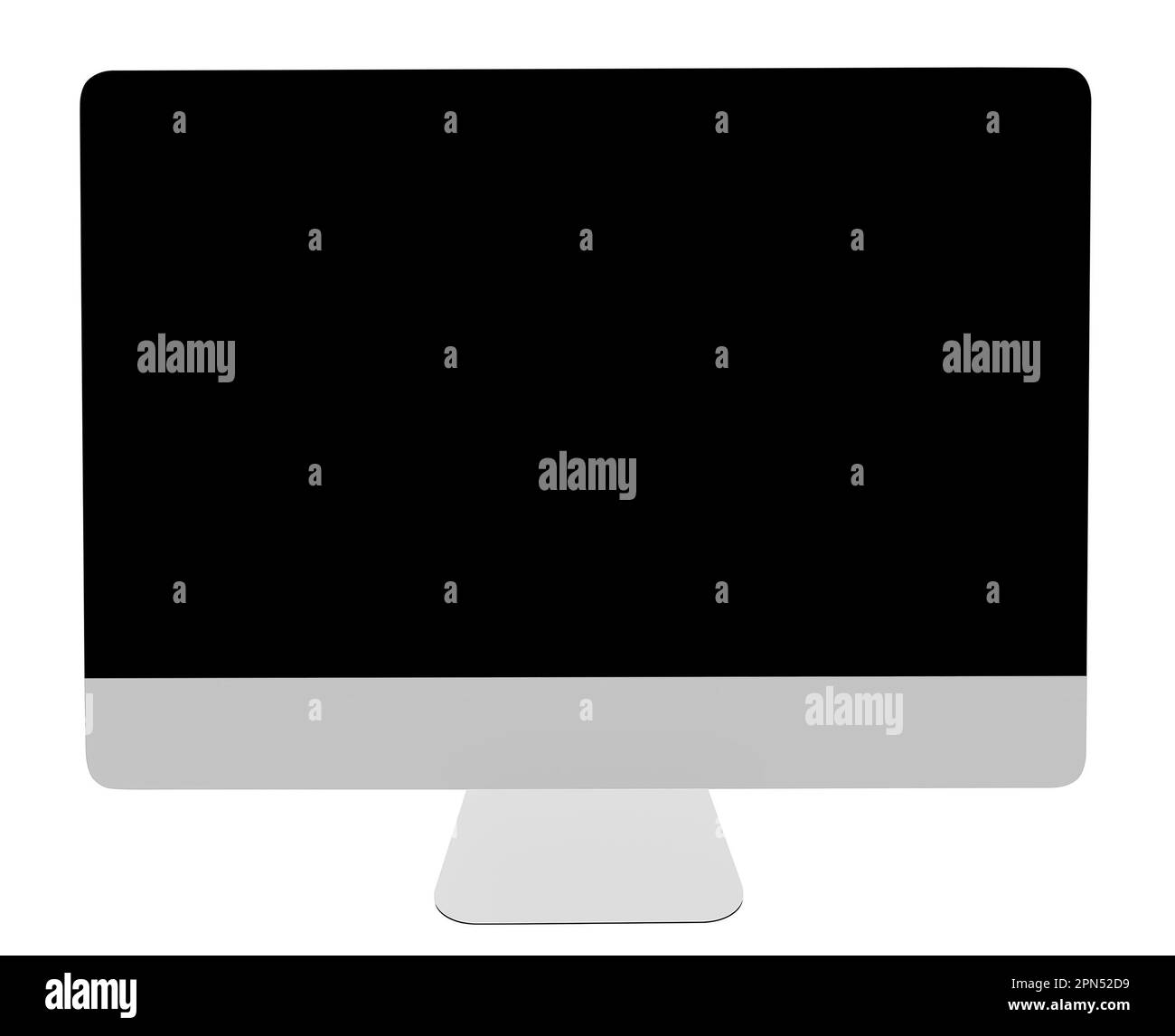 White monoblock computer with black screen isolated on white background ...