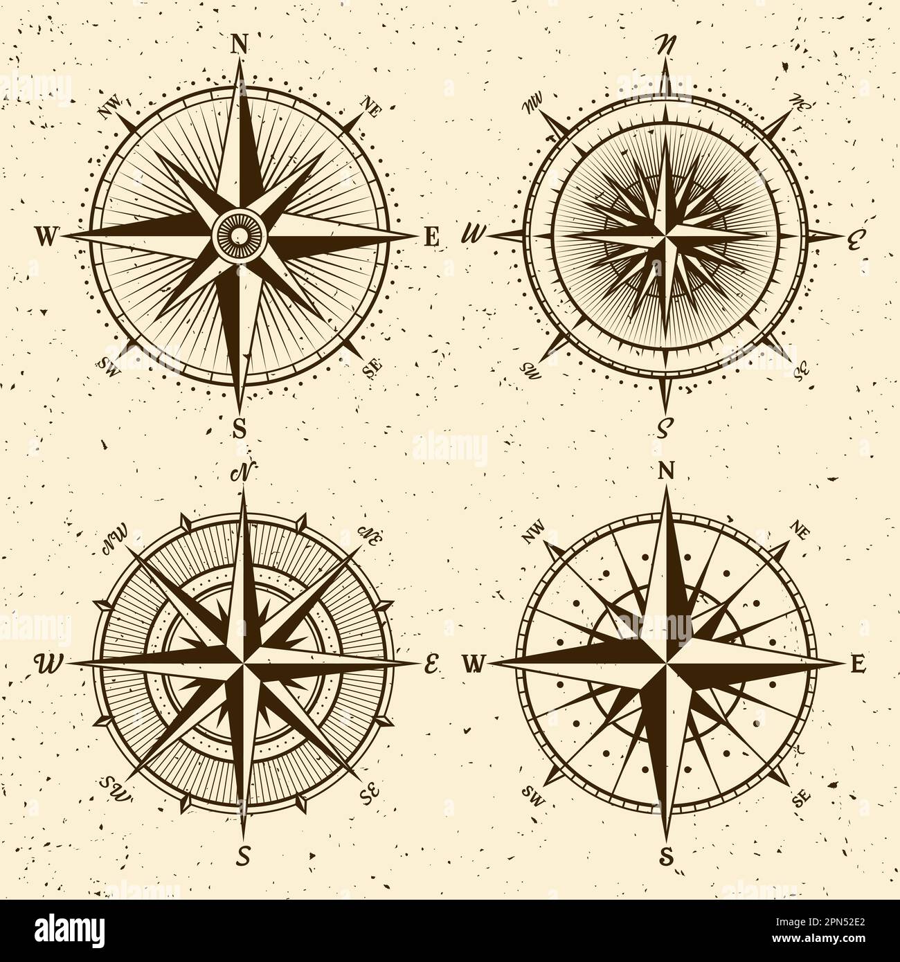 Vintage marine wind rose, nautical chart. Monochrome navigational ...