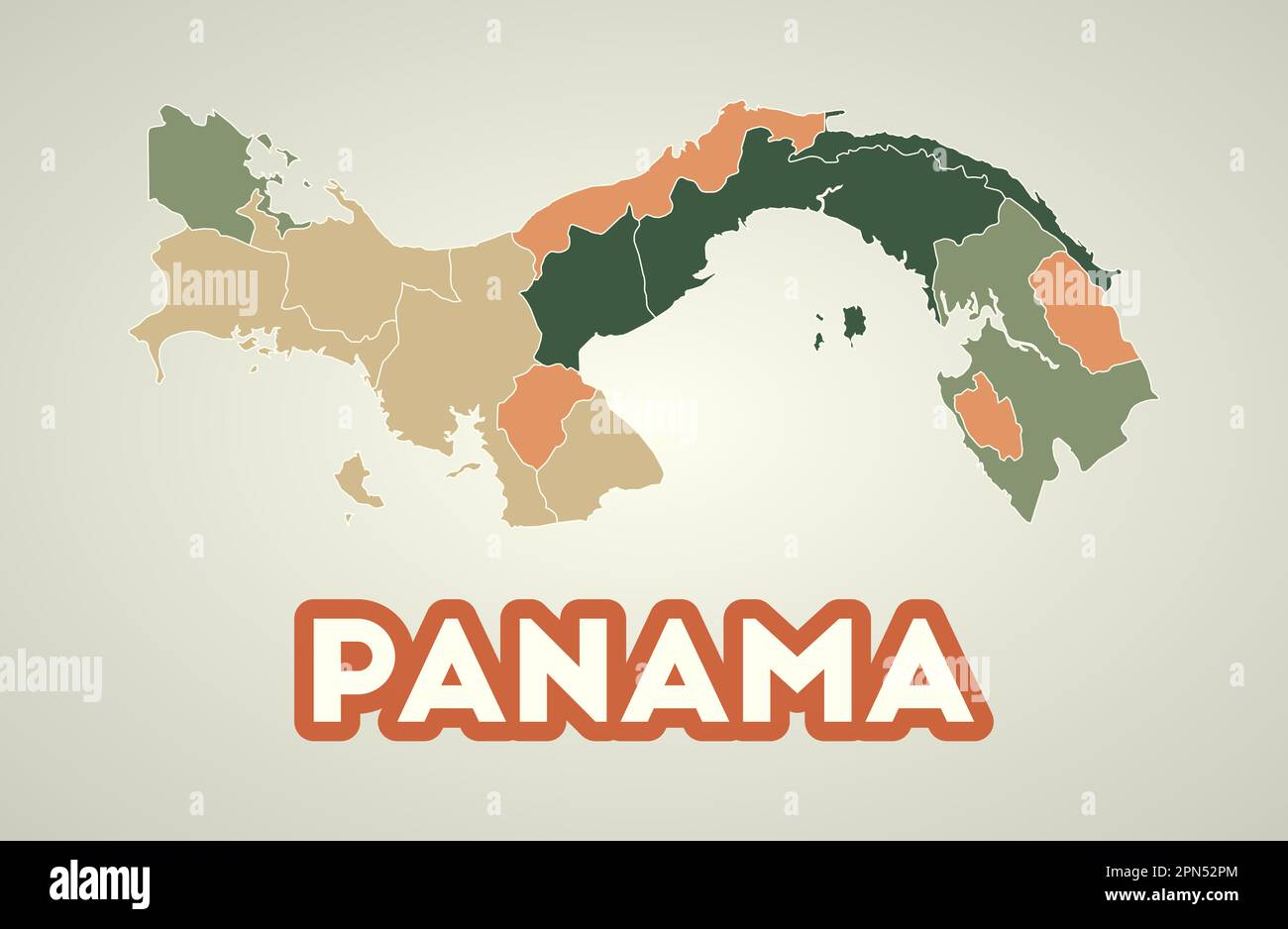Panama poster in retro style. Map of the country with regions in autumn ...