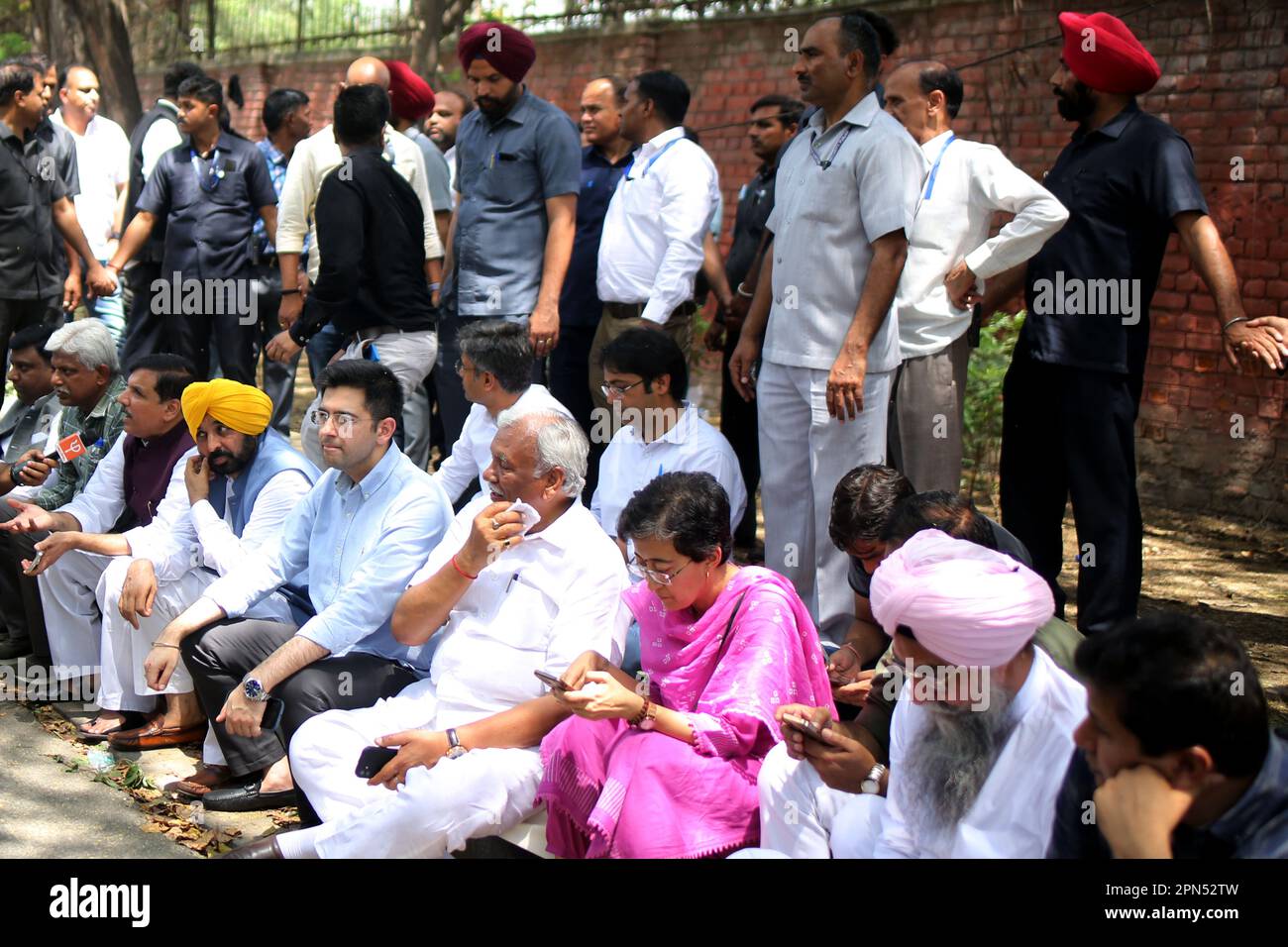 NEW DELHI, INDIA - APRIL 16: Punjab CM Bhagwant Mann, AAP MP Sanjay Singh, Raghav Chadha and ...