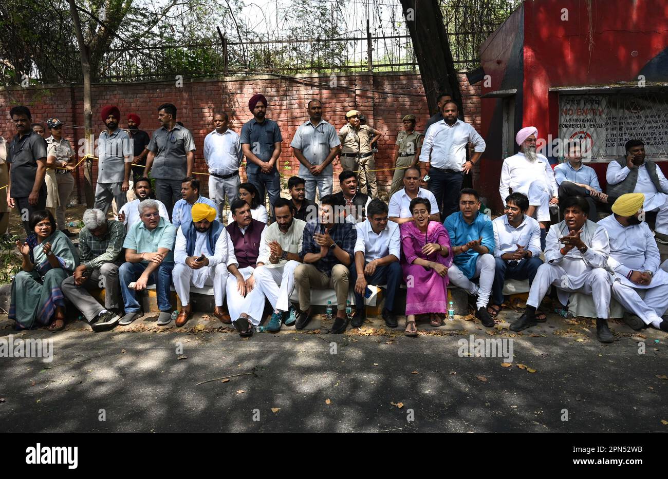 NEW DELHI, INDIA - APRIL 16: AAP leaders MP Sanjay Singh Punjab CM Bhagwant Maan and MP Raghav ...