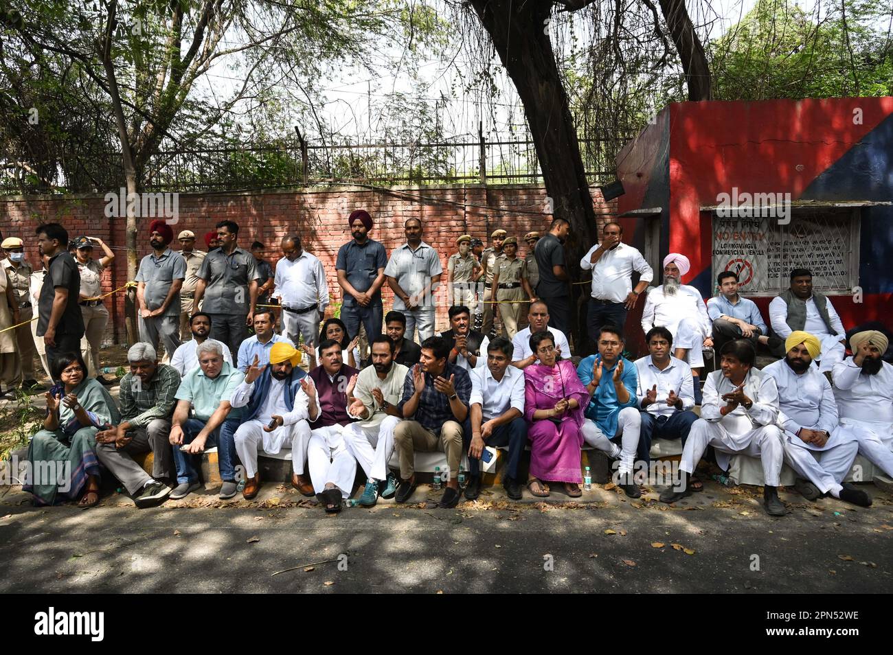 NEW DELHI, INDIA - APRIL 16: AAP leaders MP Sanjay Singh Punjab CM Bhagwant Maan and MP Raghav ...