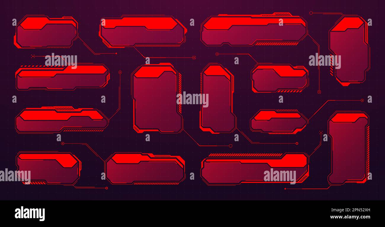 Red futuristic HUD or UI elements. Sci-fi user interface text boxes ...