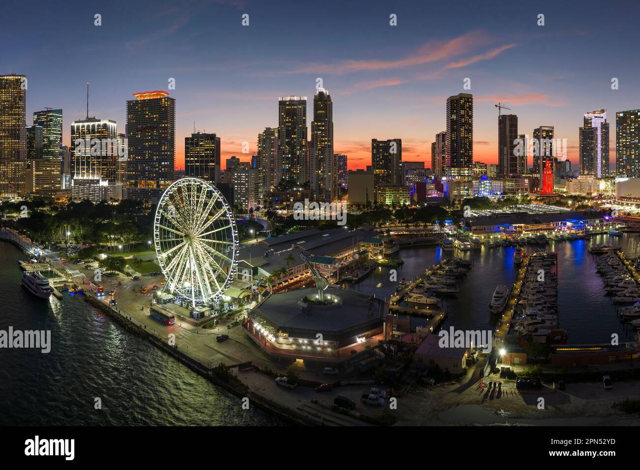 Miami marina harbor and skyscrapers of Brickell, city financial center ...