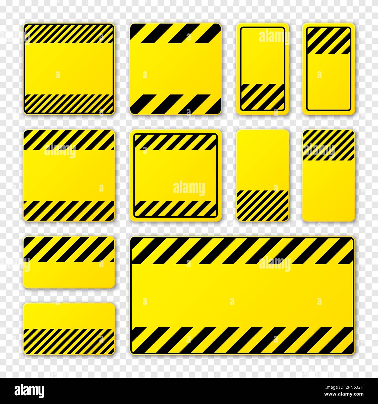 Various blank yellow warning signs with diagonal lines. Attention ...