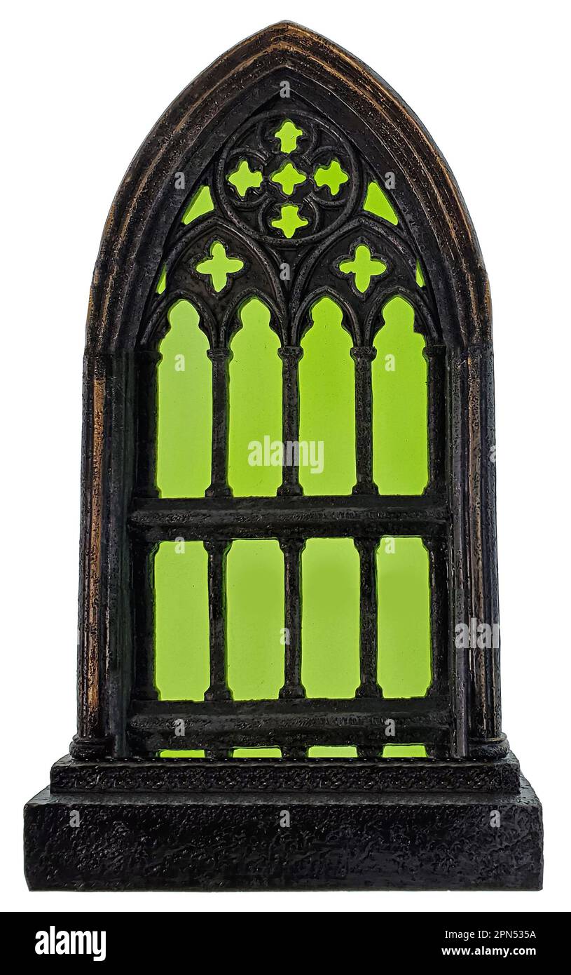 Green stained glass gothic window Stock Photo - Alamy