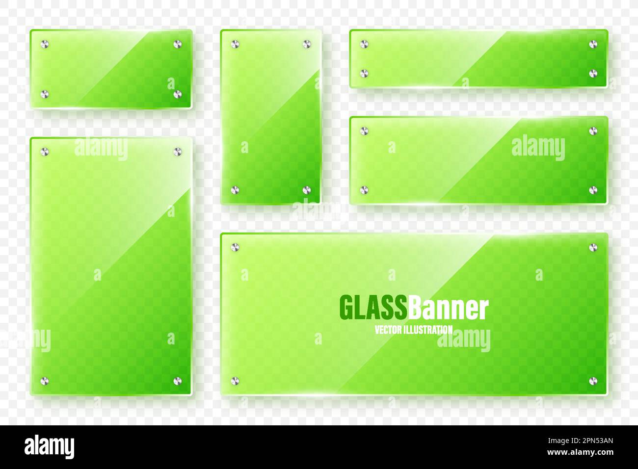 Realistic glass frames collection. Green transparent glass banners with ...