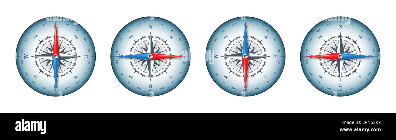 Marine compass, nautical wind rose with cardinal directions of North ...