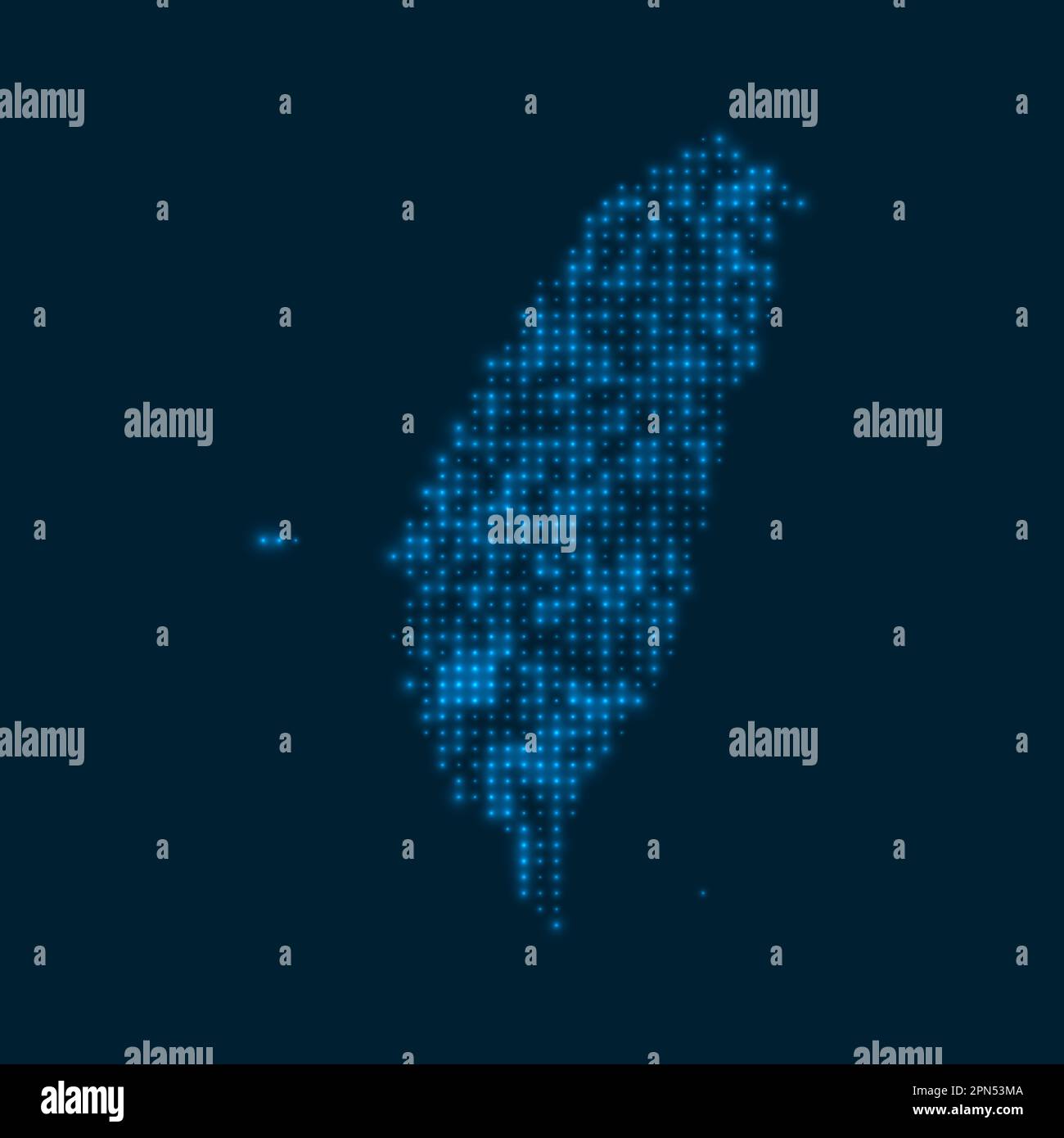 Taiwan dotted glowing map. Shape of the country with blue bright bulbs ...