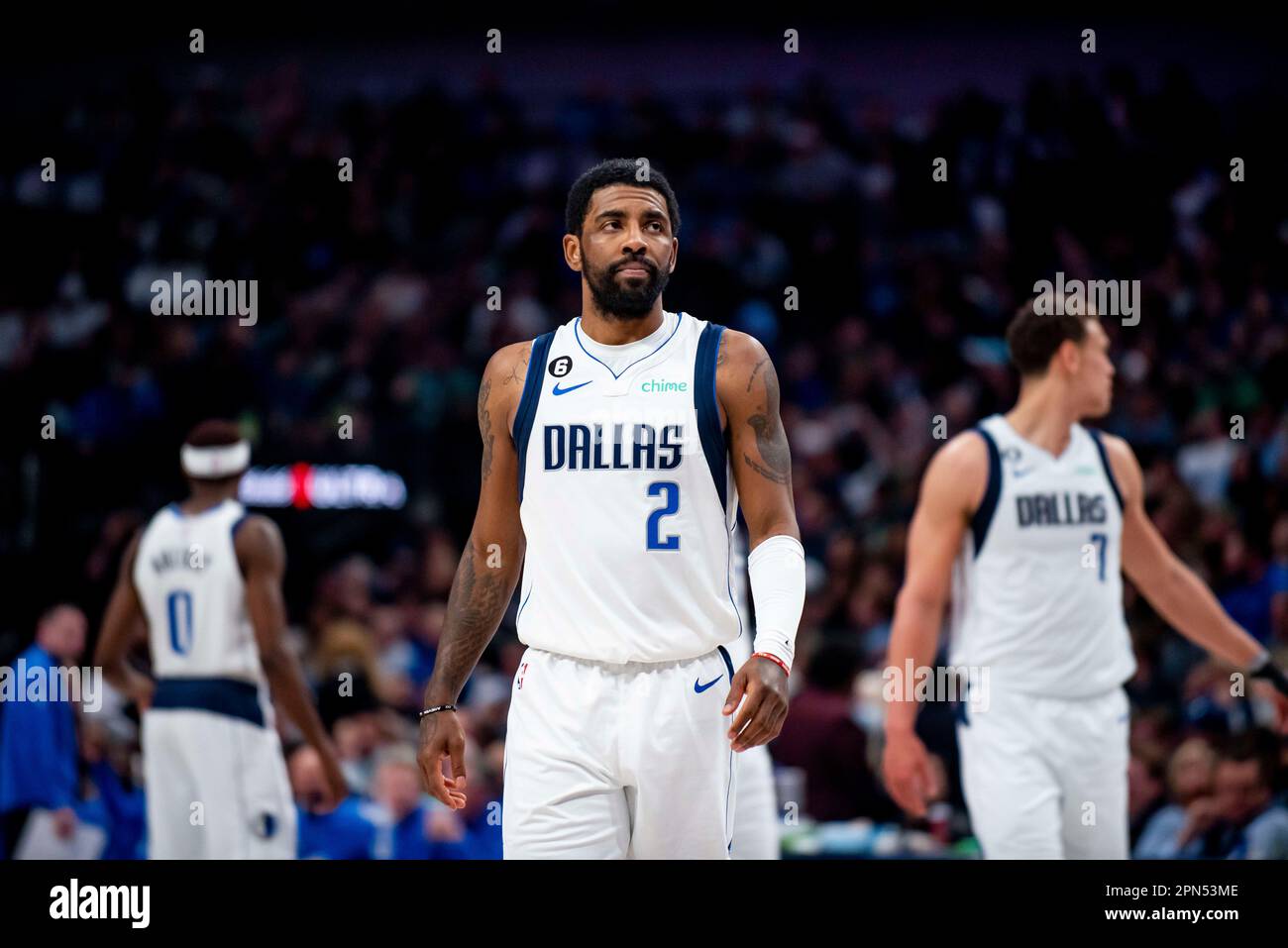 Dallas Mavericks guard Kyrie Irving (2) walks down the floor in the ...