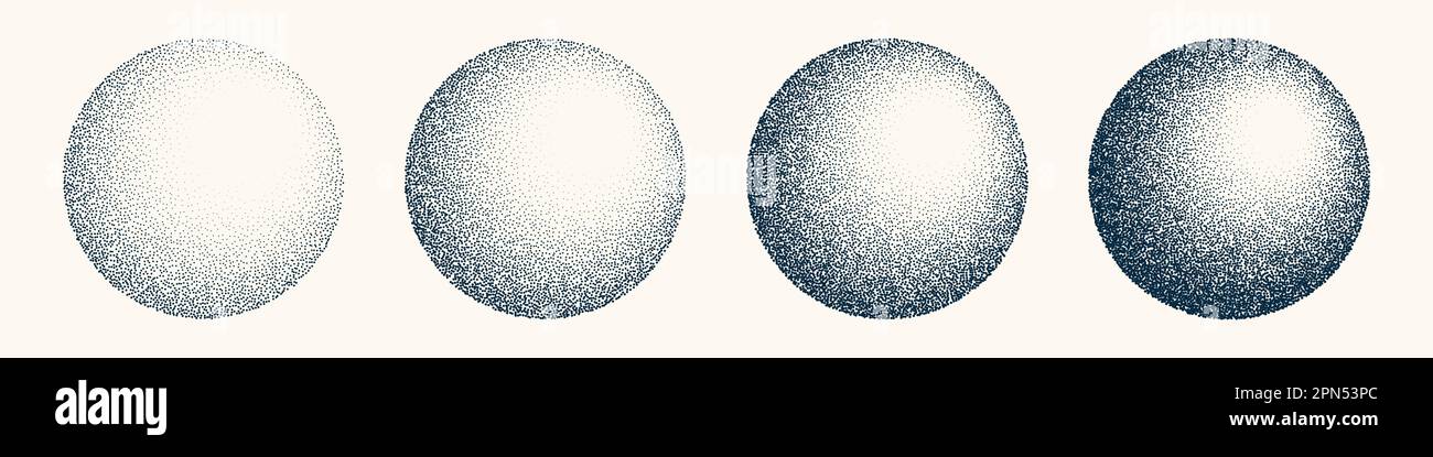 Round shaped dotted objects, vintage stipple elements. Fading gradient ...