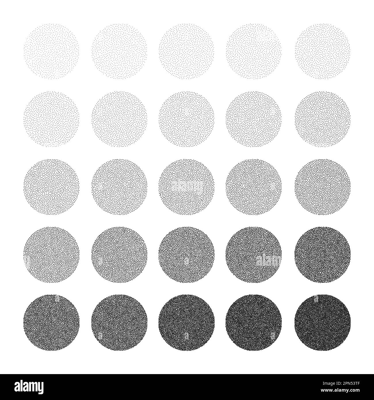 Round shaped dotted objects, stipple elements. Fading gradient ...