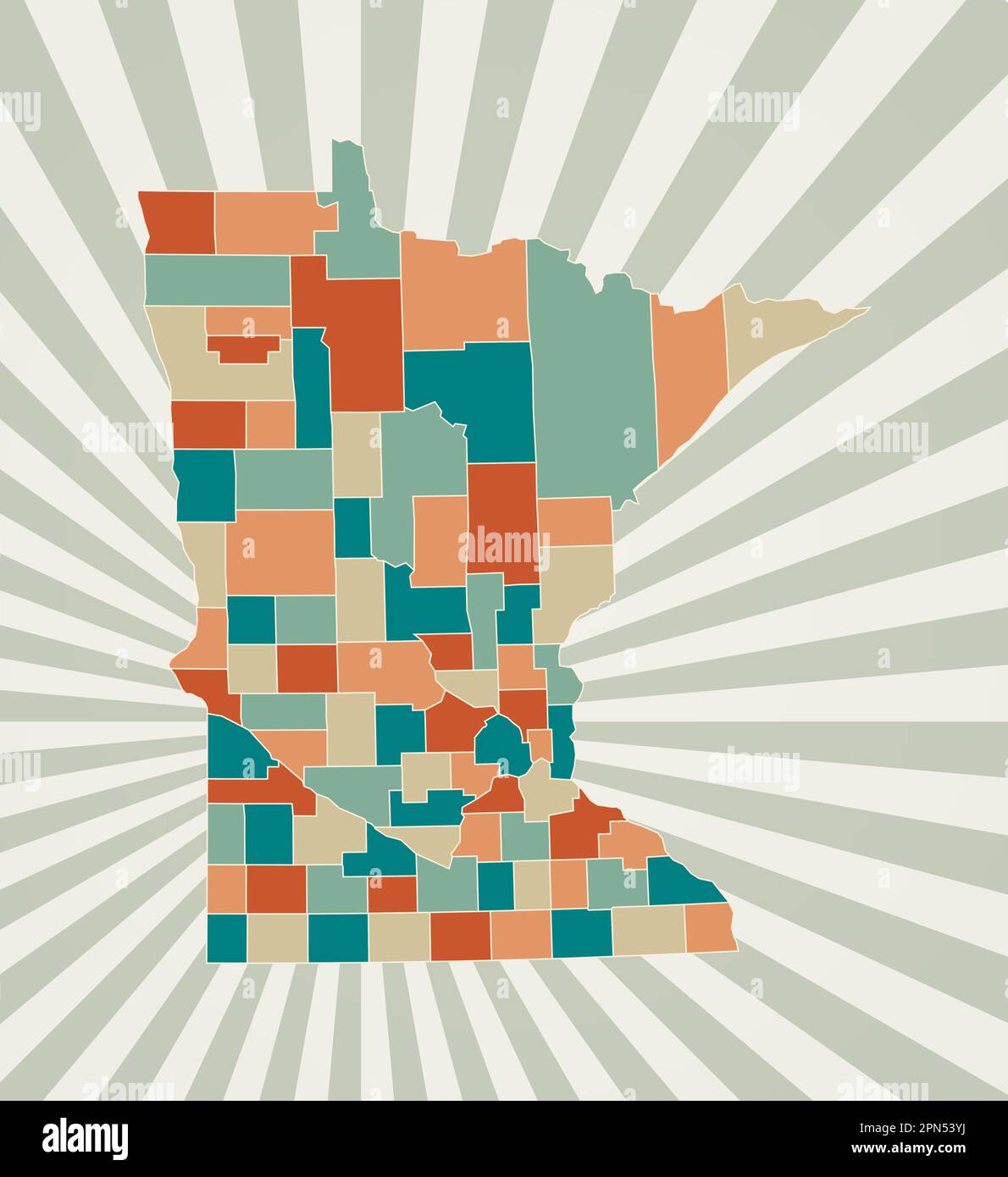 Minnesota map. Poster with map of the us state in retro color palette ...