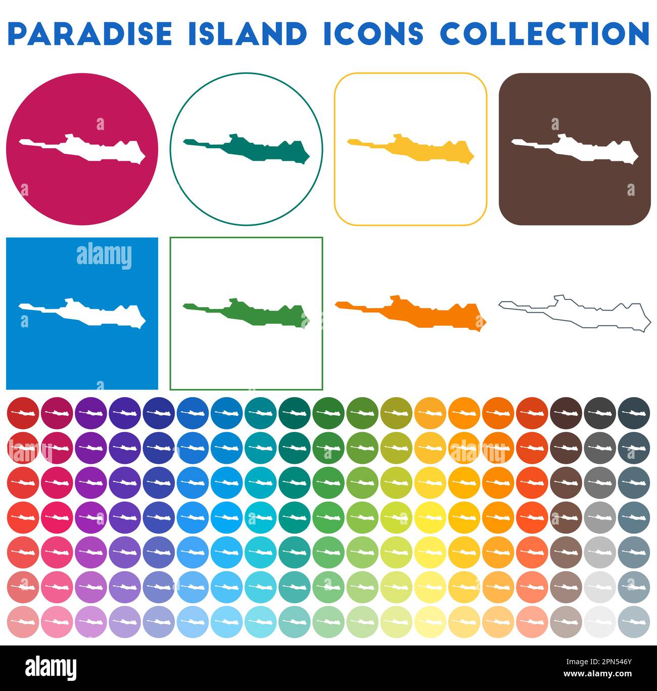 Paradise Island icons collection. Bright colorful trendy map icons ...