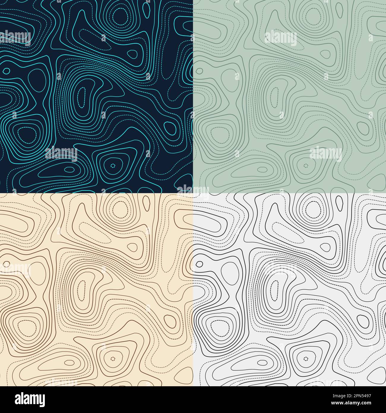 Topography patterns. Seamless elevation map tiles. Authentic isoline background. Cool tileable ...