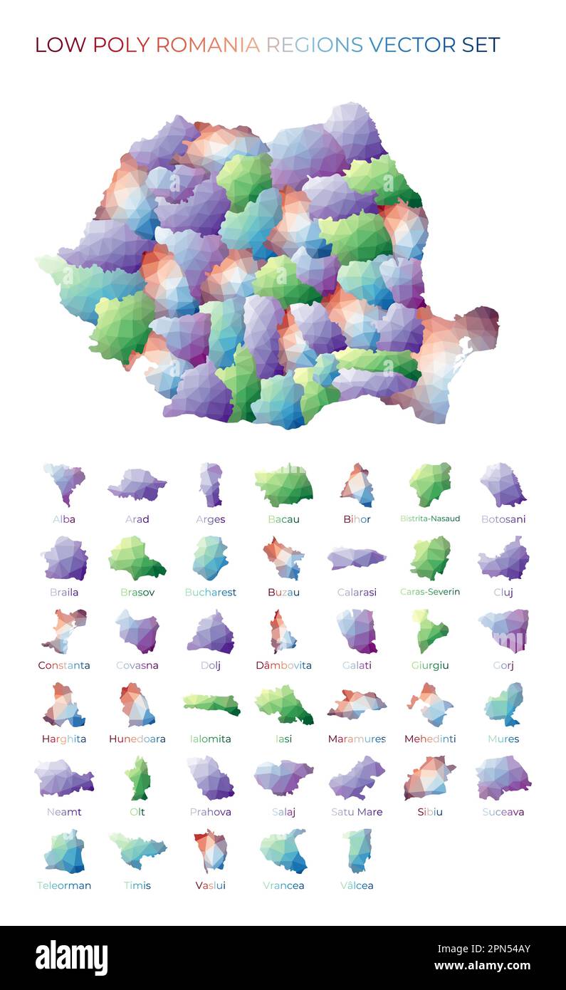 Romanian low poly regions. Polygonal map of Romania with regions ...