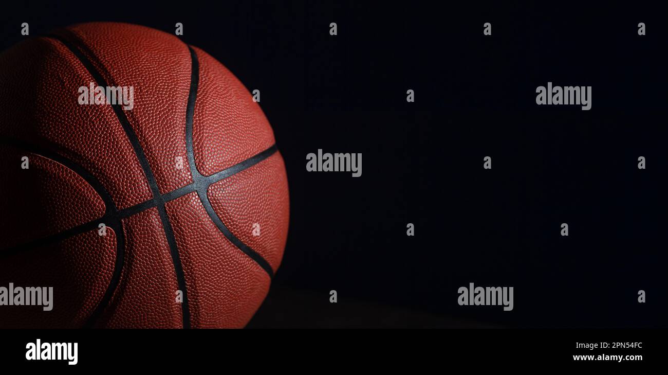 Closeup detail of basketball ball texture background. Horizontal sport ...