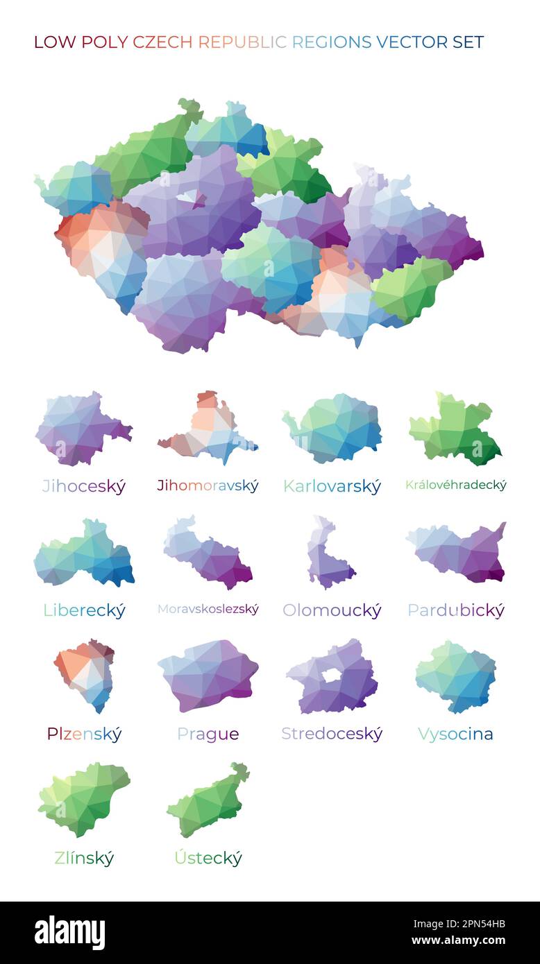 Czech low poly regions. Polygonal map of Czech Republic with regions ...