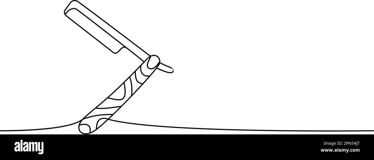 Straight razor, sharp razor blade one line continuous drawing. Barber ...