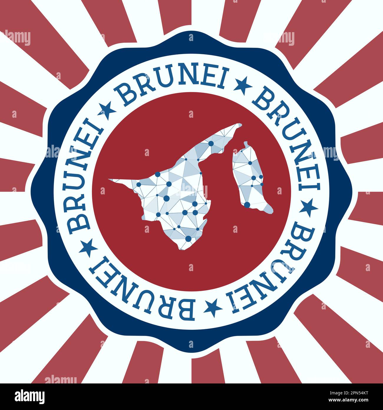 Brunei Badge. Round logo of country with triangular mesh map and radial ...
