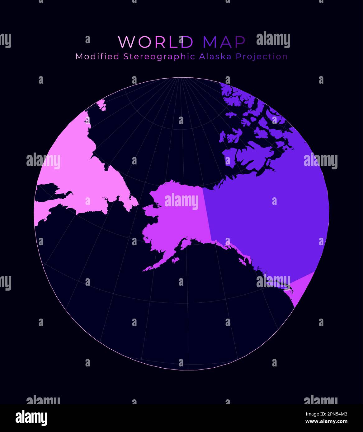 World Map. Modified stereographic projection for Alaska. Digital world ...