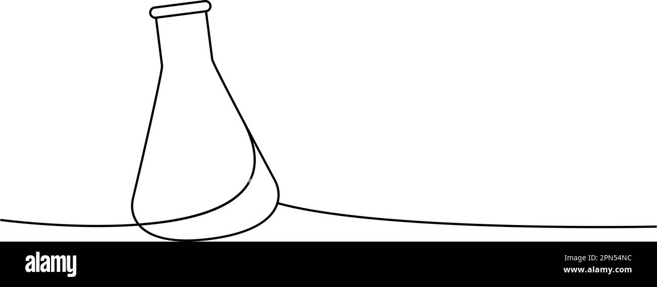 Glass flask one line continuous drawing. Laboratory glass equipment ...