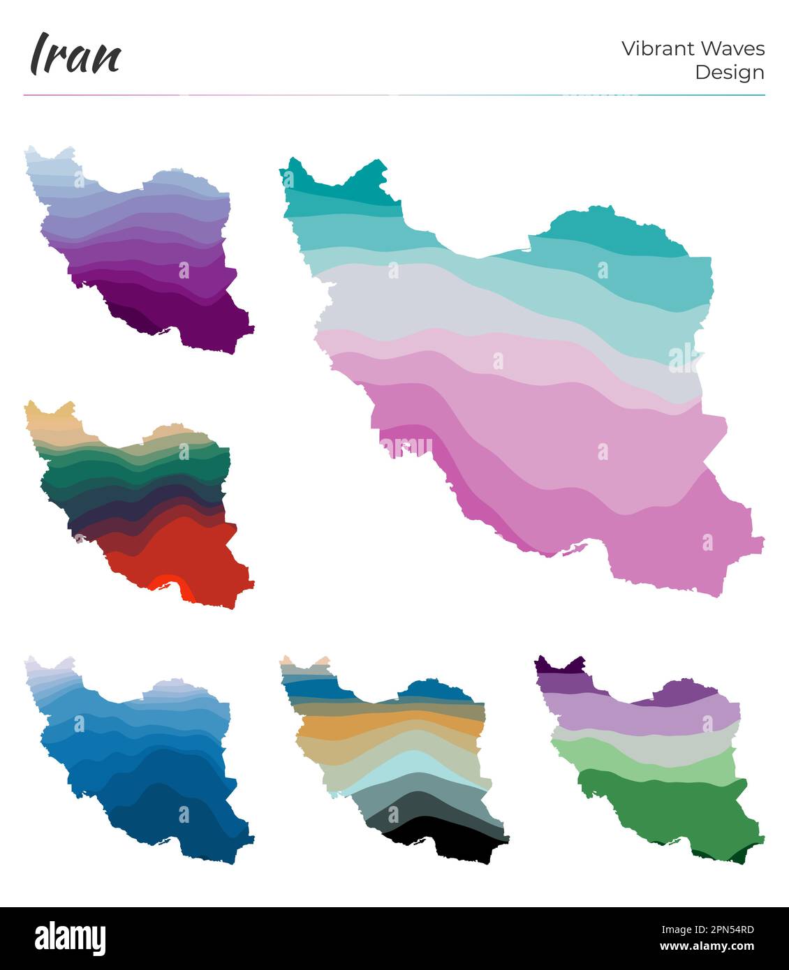 Set of vector maps of Iran. Vibrant waves design. Bright map of country ...