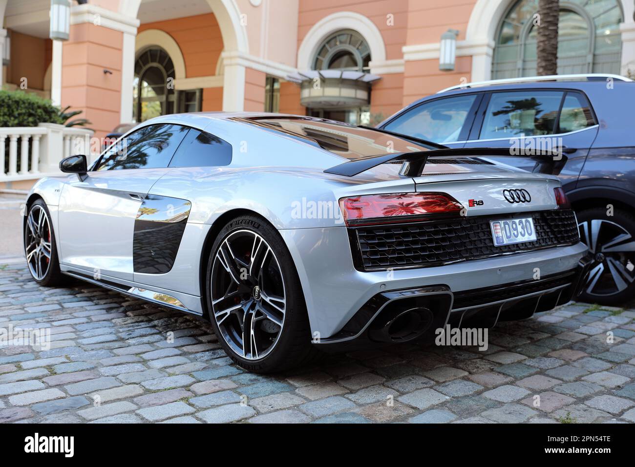Monte-Carlo, Monaco - April 16, 2023: A captivating gray Audi R8 Coupe ...