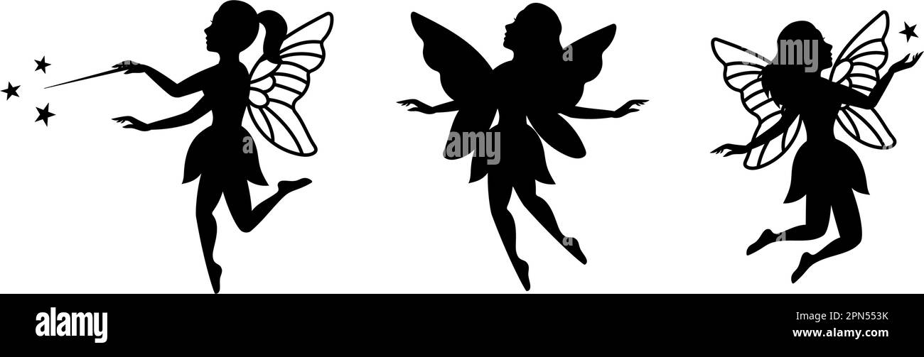 Beautiful fairy silhouettes. Funny fairies in different poses ...