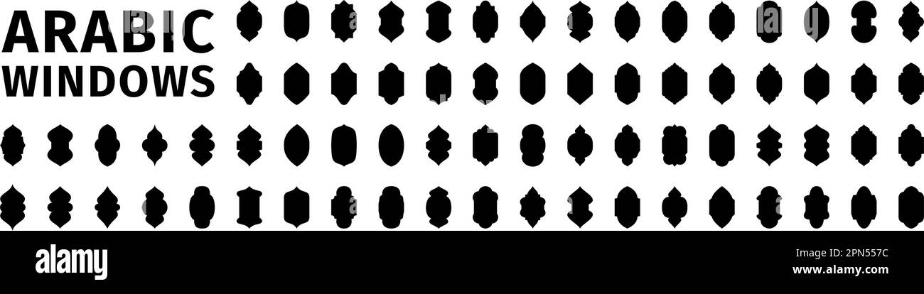Arabic window black set. Traditional ornamental arabic windows. Ramadan ...