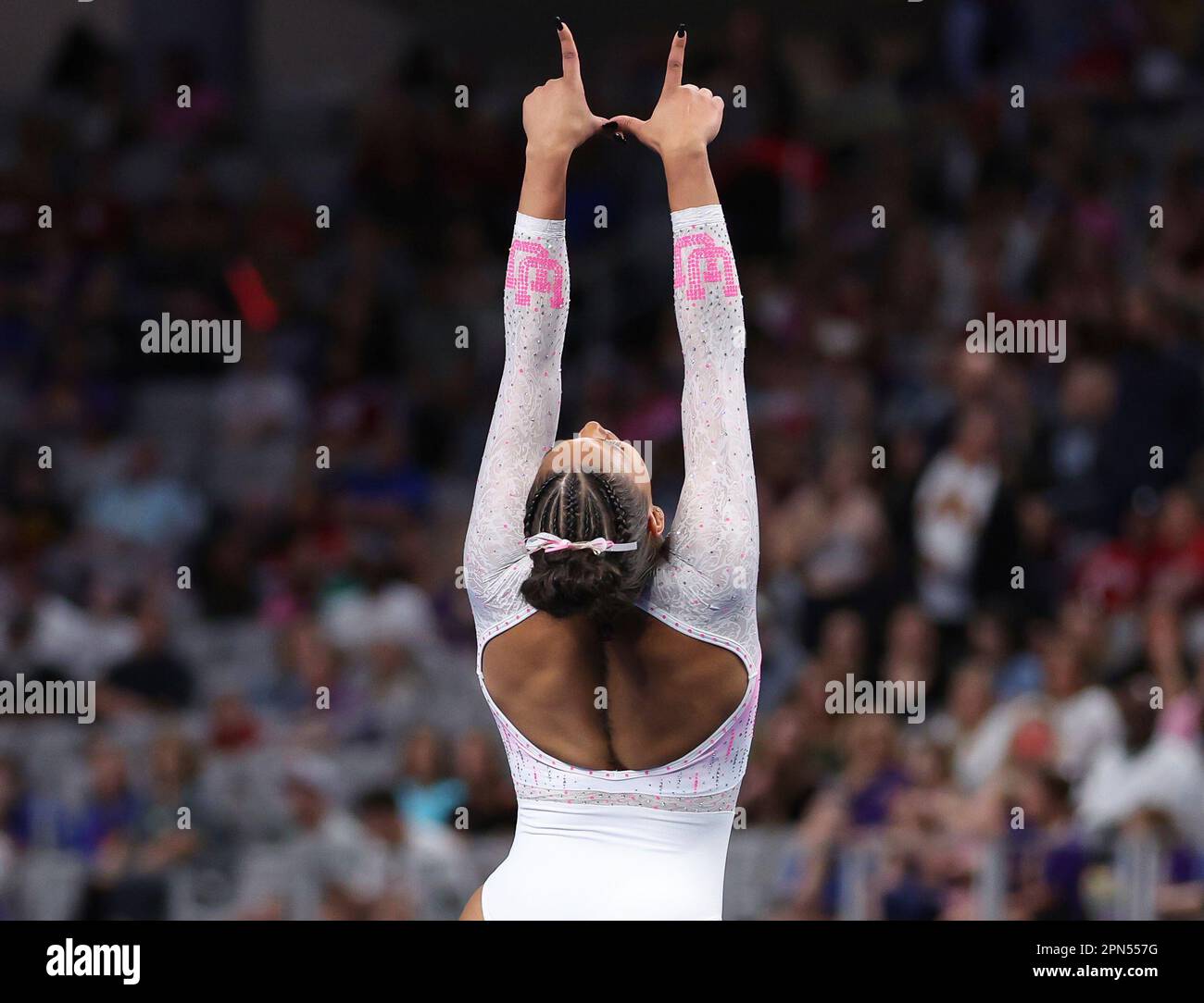 April 15, 2023: Utah's Jaedyn Rucker forms a ''U'' durng her floor ...