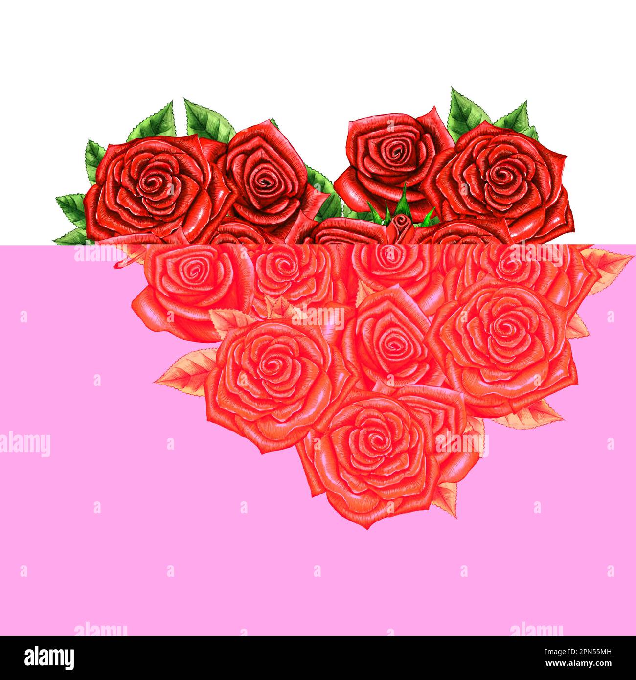 Floral heart decorated with gorgeous roses. Botanical illustration on ...