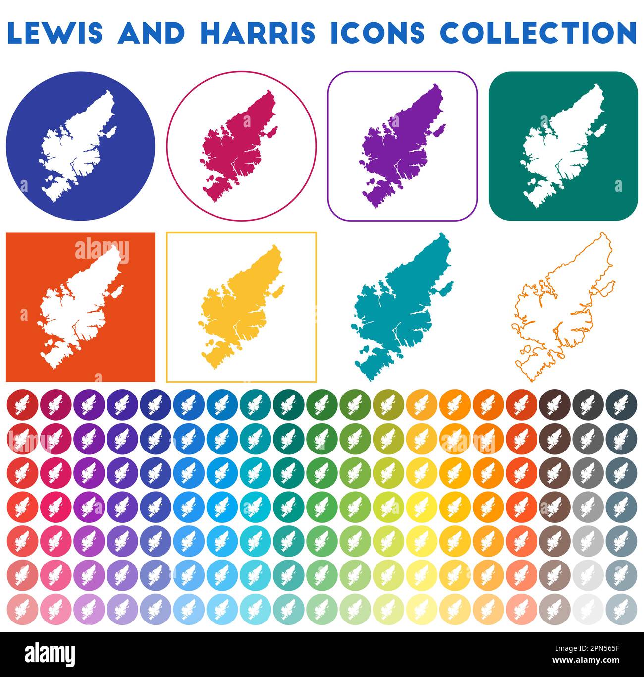 Lewis and Harris icons collection. Bright colorful trendy map icons ...