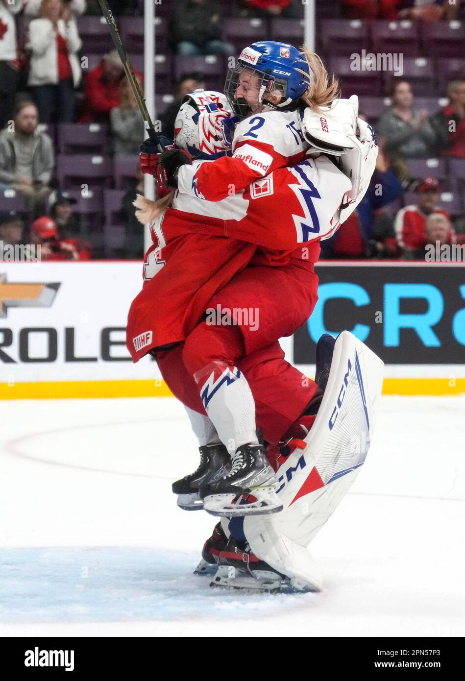 Czechia defender Aneta Tejralova (2) celebrates with Czechia goaltender ...