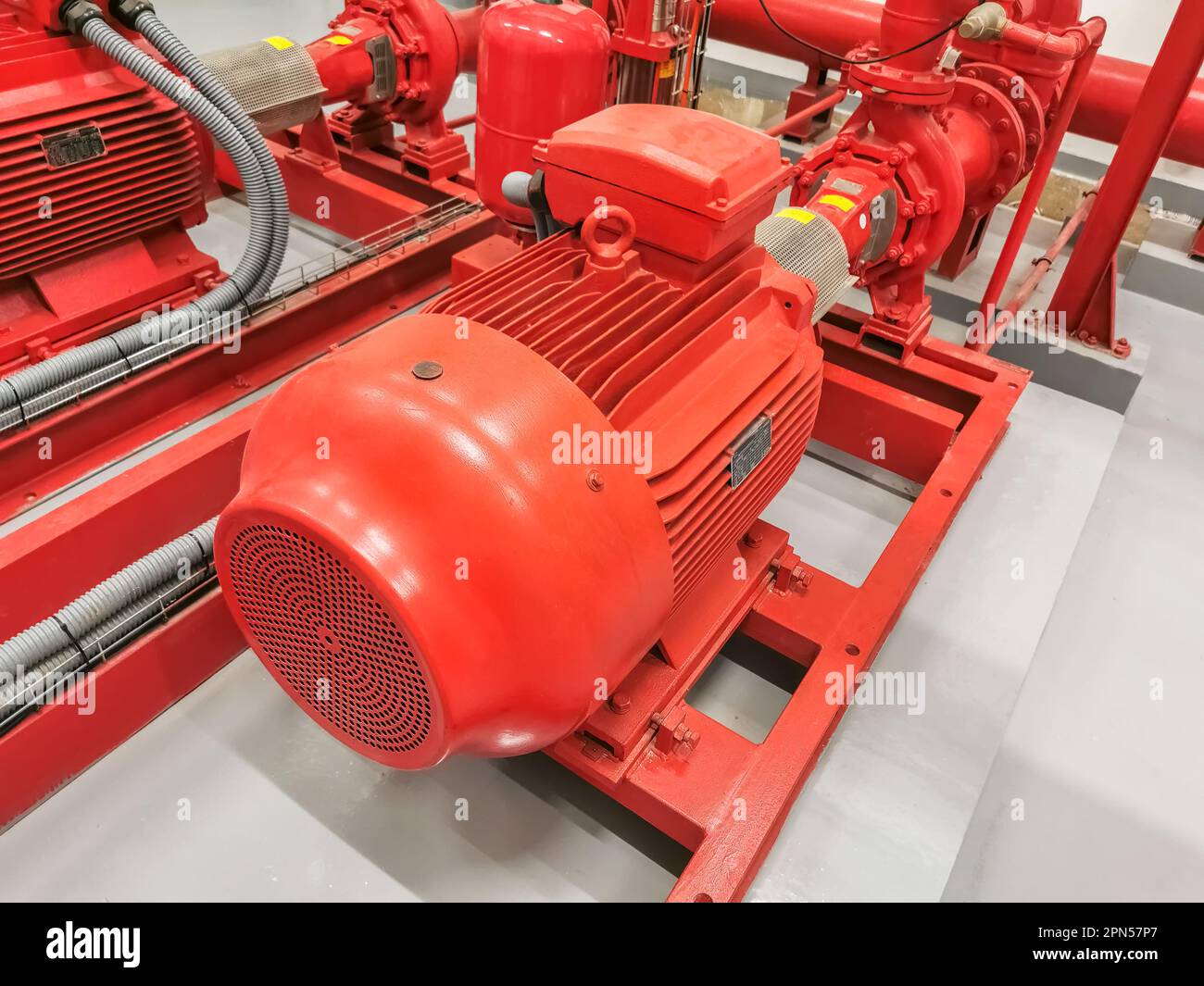 View at industrial electrically powered water pumps and pipes, this ...