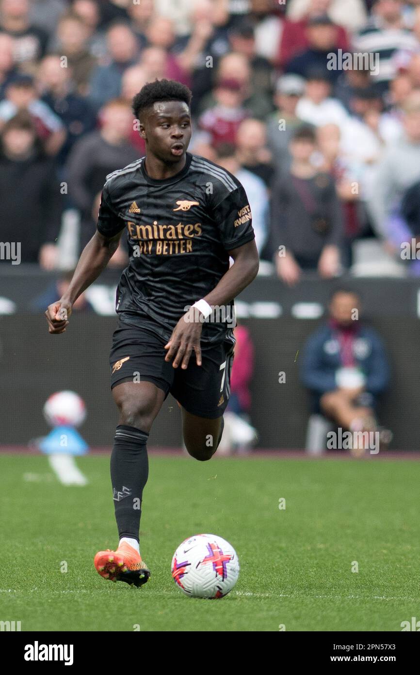 London, UK. 16th Apr, 2023. Bukayo Saka of Arsenal in action . Premier ...