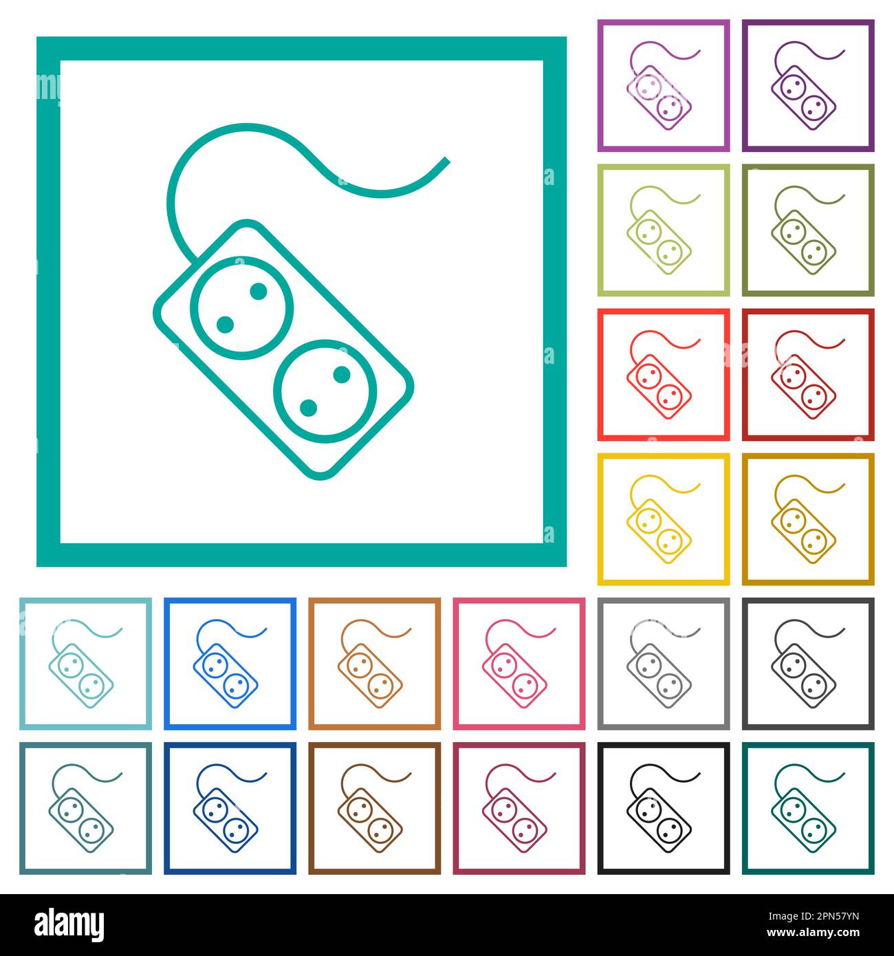 Portable electrical outlet with two sockets and cord outline flat color ...