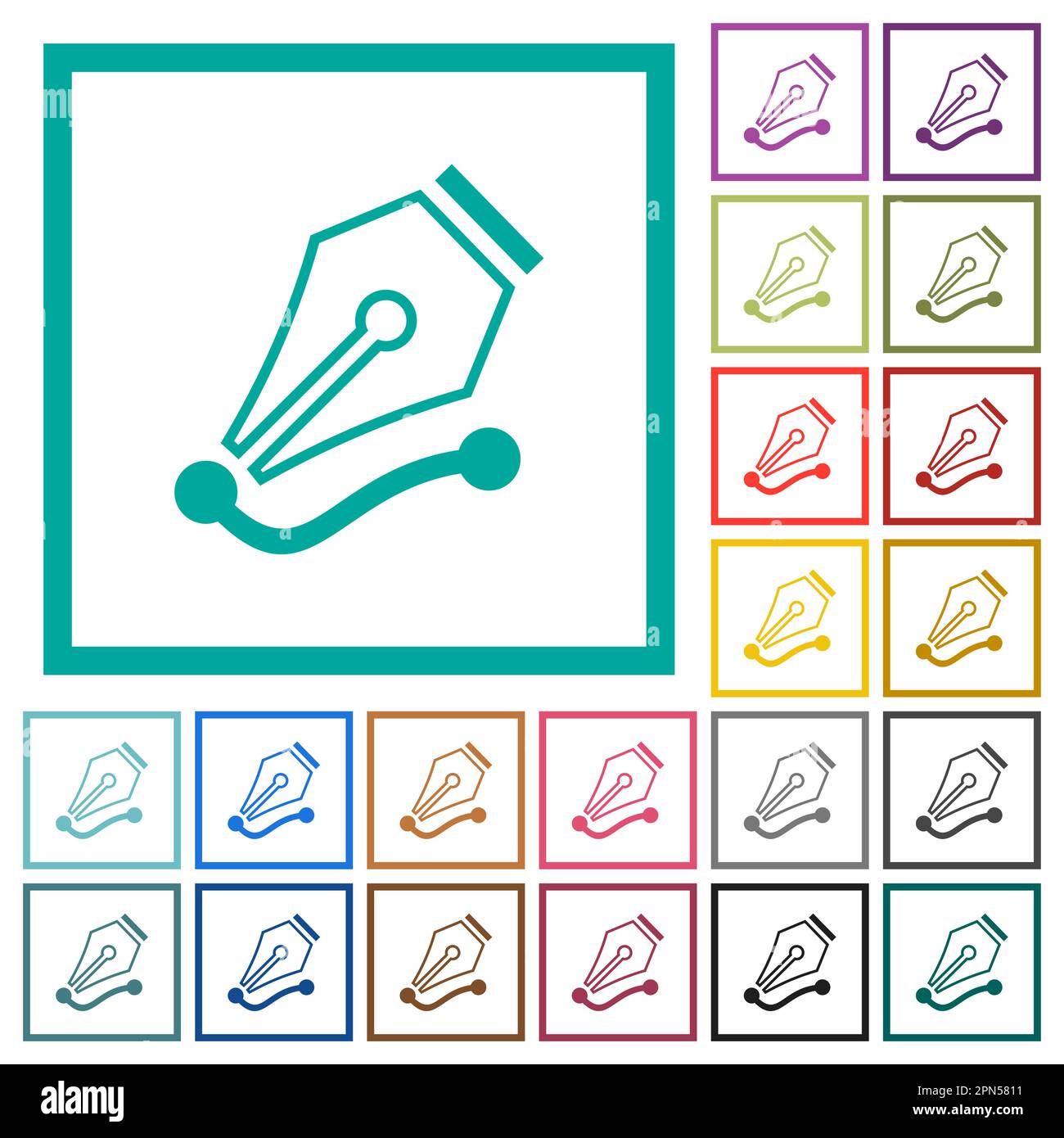 Drawing vector curve with pen tool outline flat color icons with ...