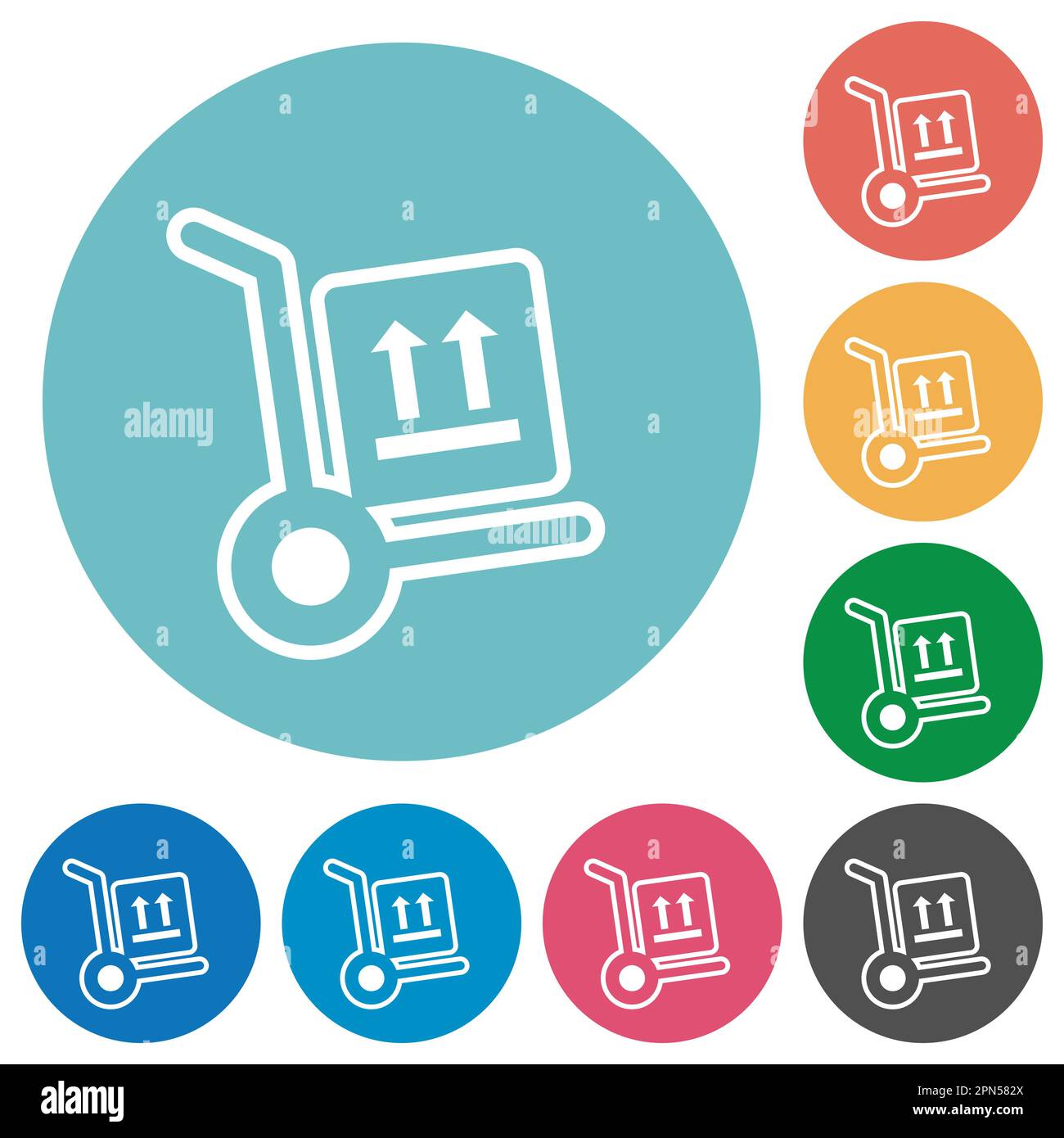 Side up parcel delivery outline flat white icons on round color ...