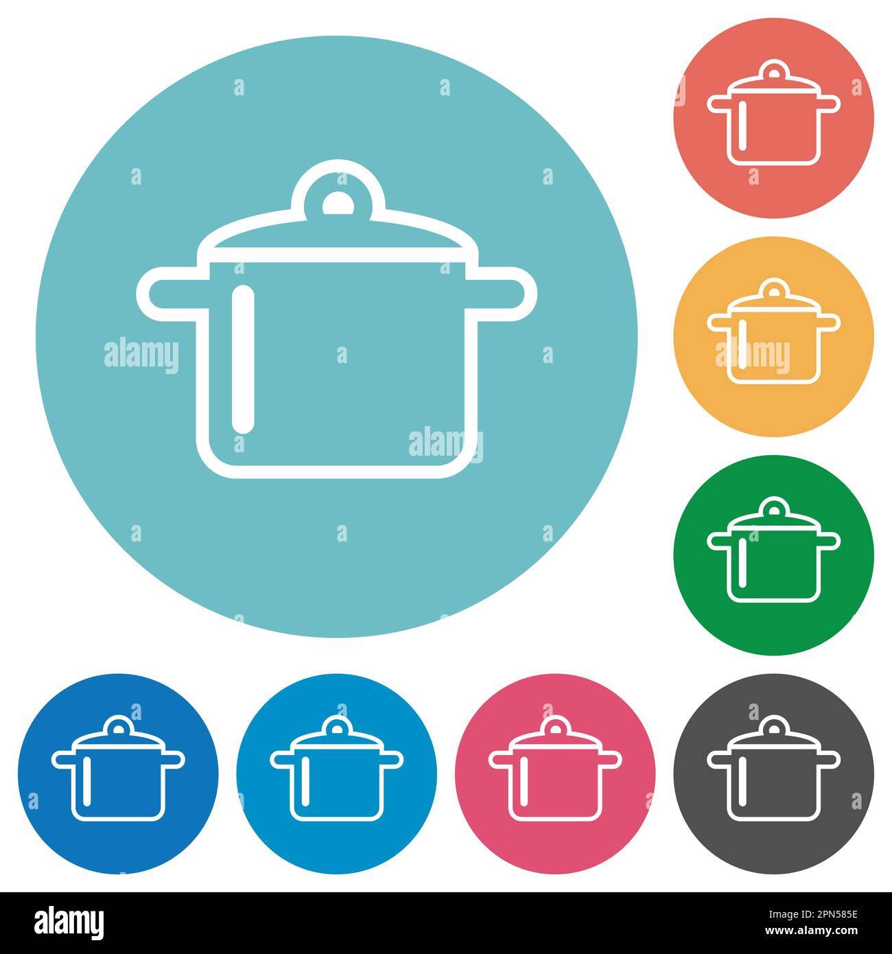 Cooking pot outline flat white icons on round color backgrounds Stock ...