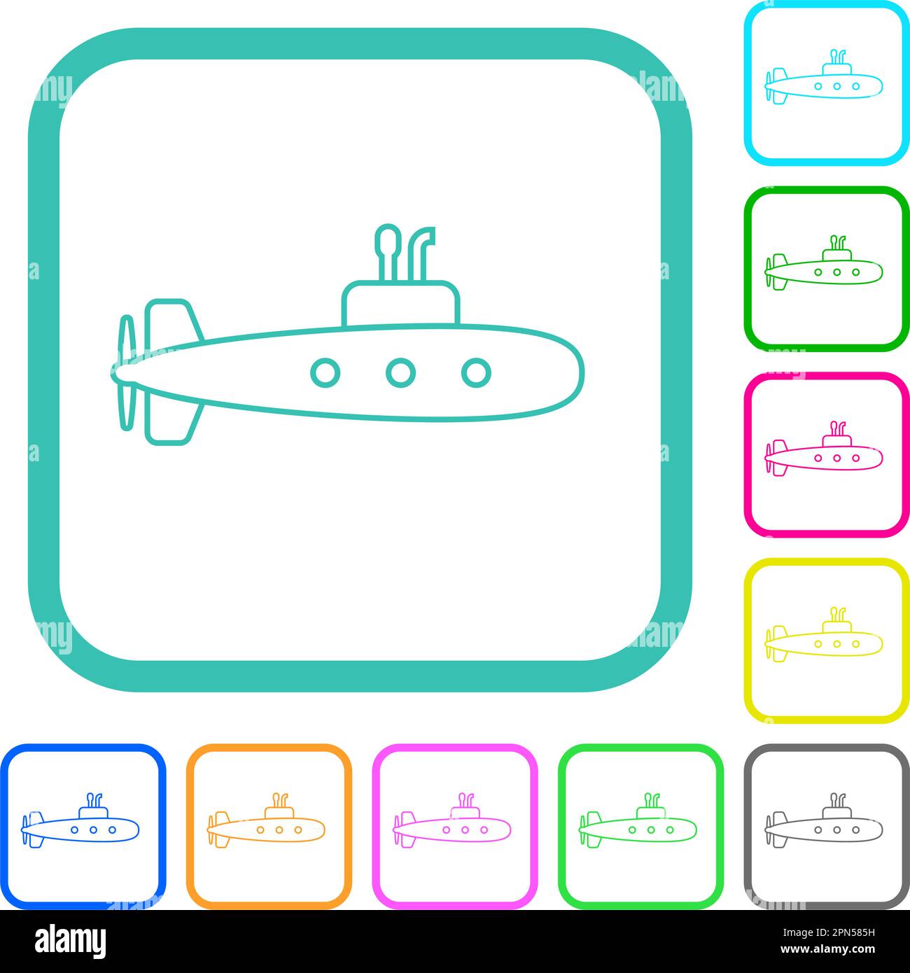 Submarine outline vivid colored flat icons in curved borders on white ...