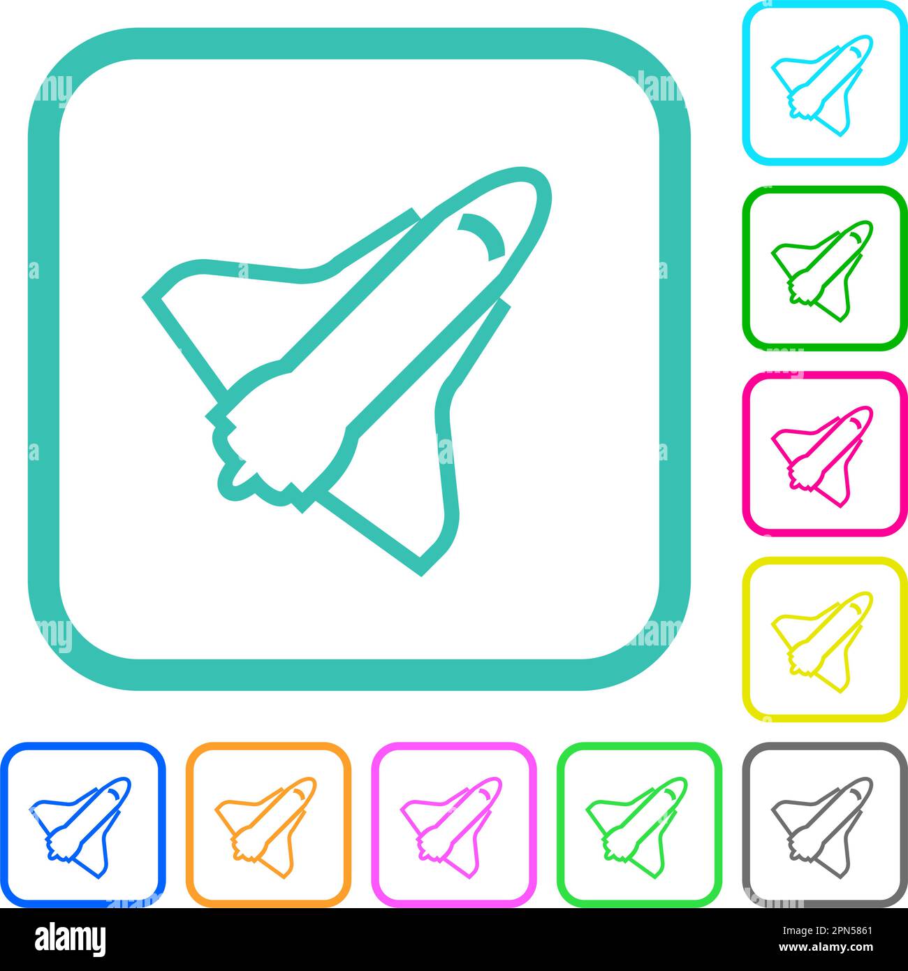 Space shuttle outline vivid colored flat icons in curved borders on white background Stock ...