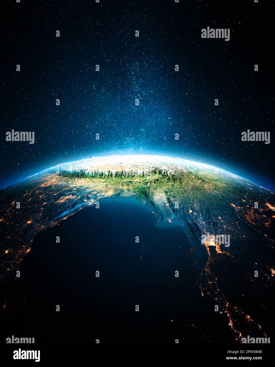 Asia at night. Elements of this image furnished by NASA. 3d rendering ...