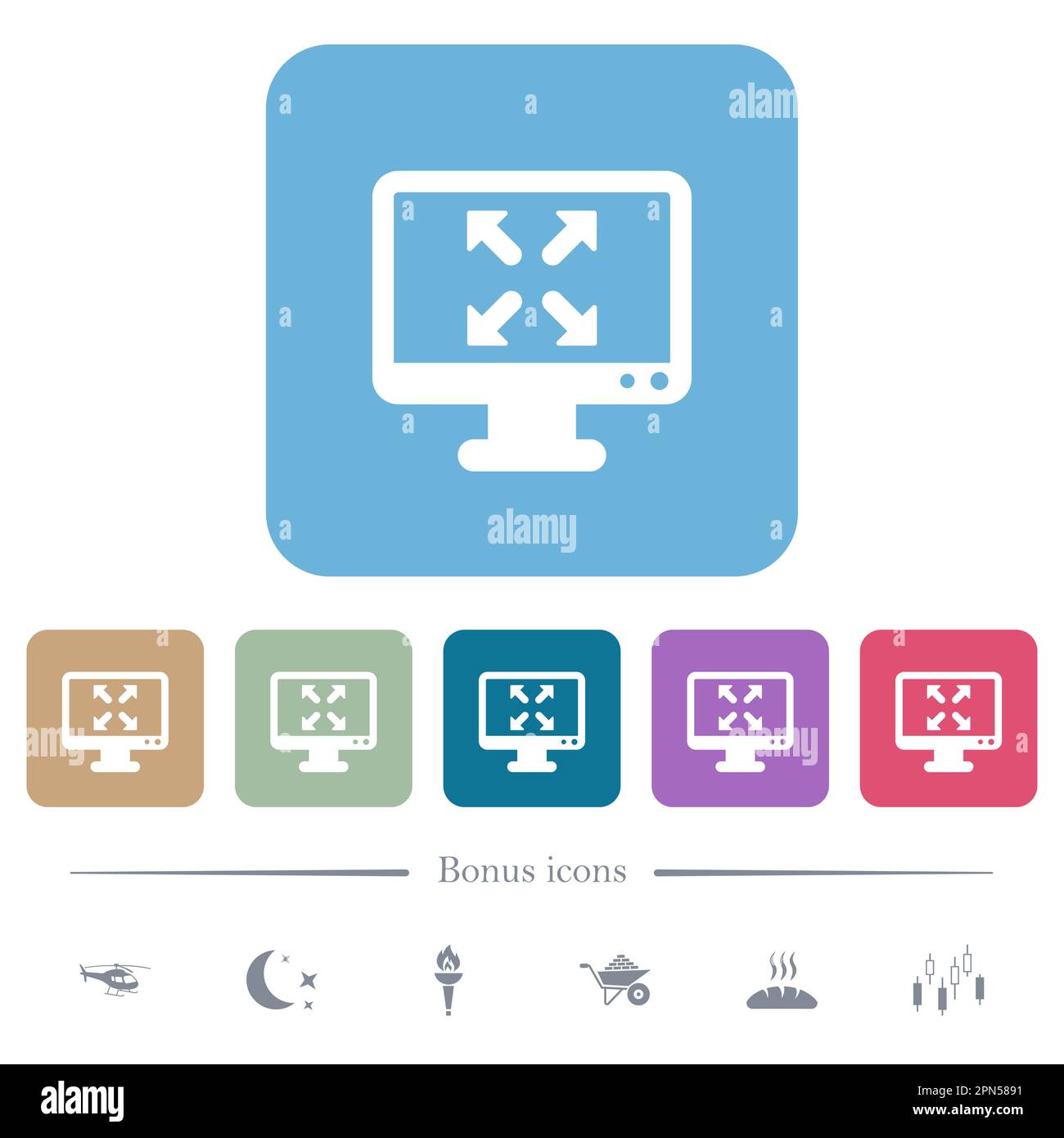 Change to fullscreen view white flat icons on color rounded square ...