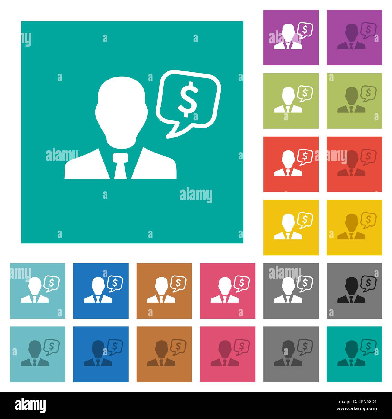 Dollar financial advisor multi colored flat icons on plain square ...