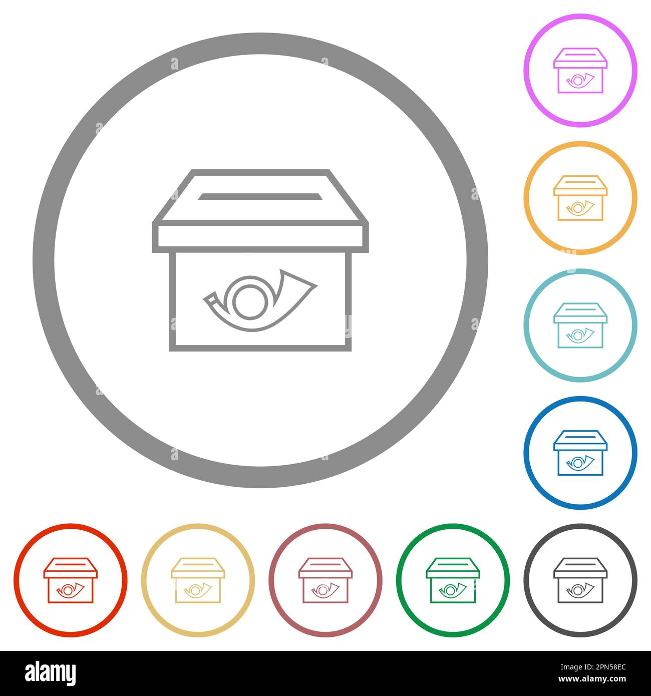 Post box outline flat color icons in round outlines on white background ...