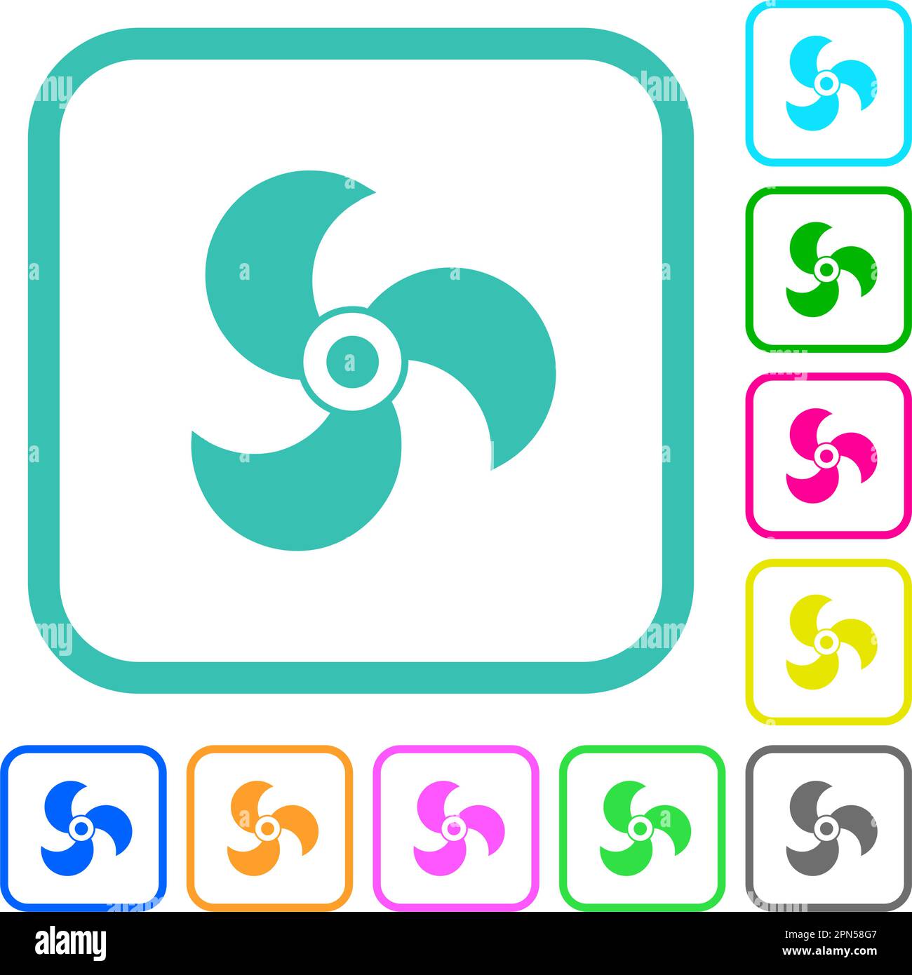 Propeller solid vivid colored flat icons in curved borders on white ...