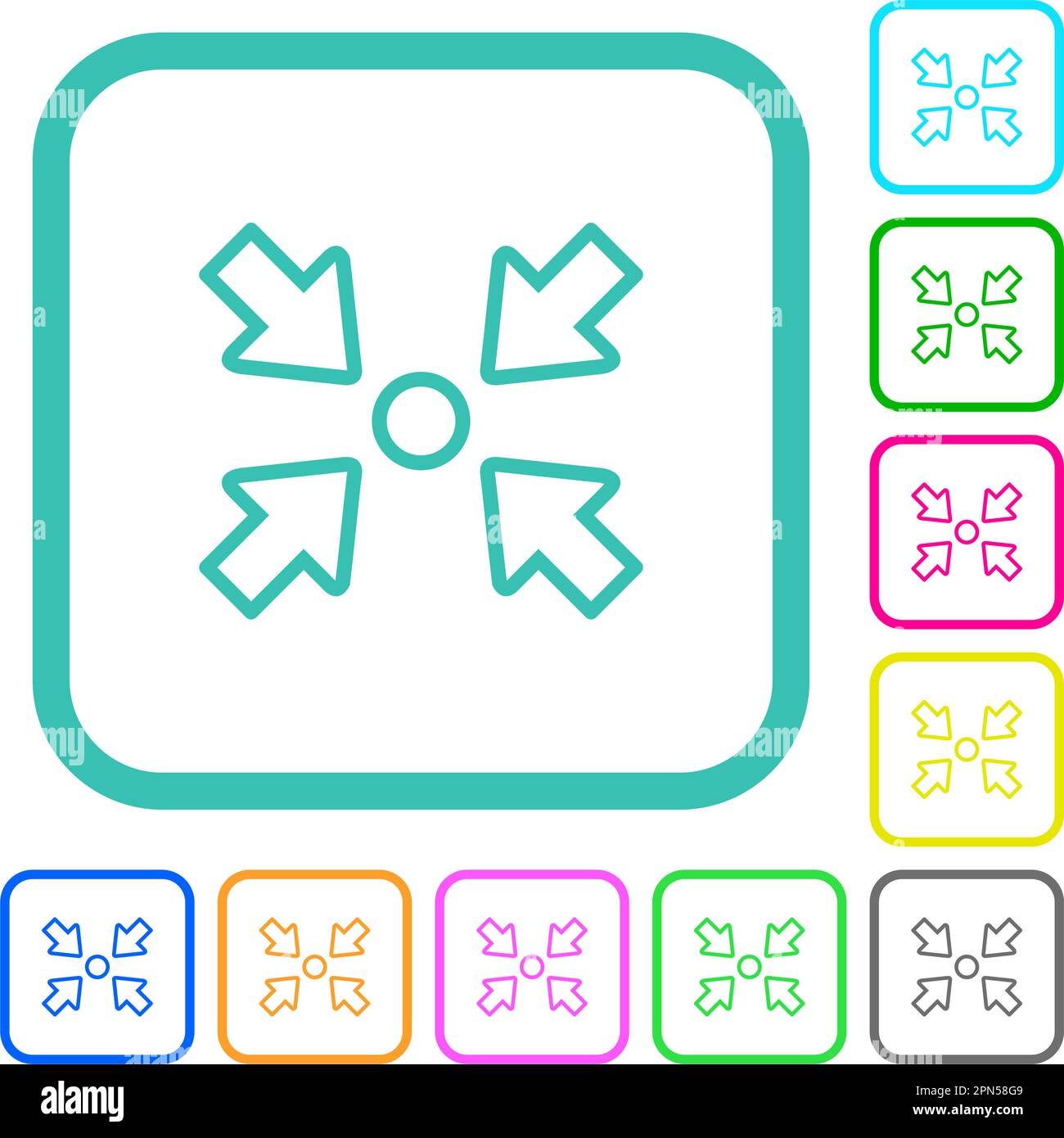 Centering object outline vivid colored flat icons in curved borders on ...