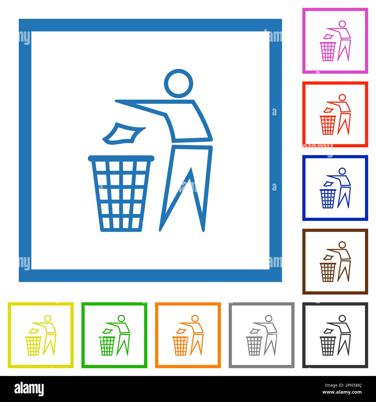 Tidy man outline flat color icons in square frames on white background ...