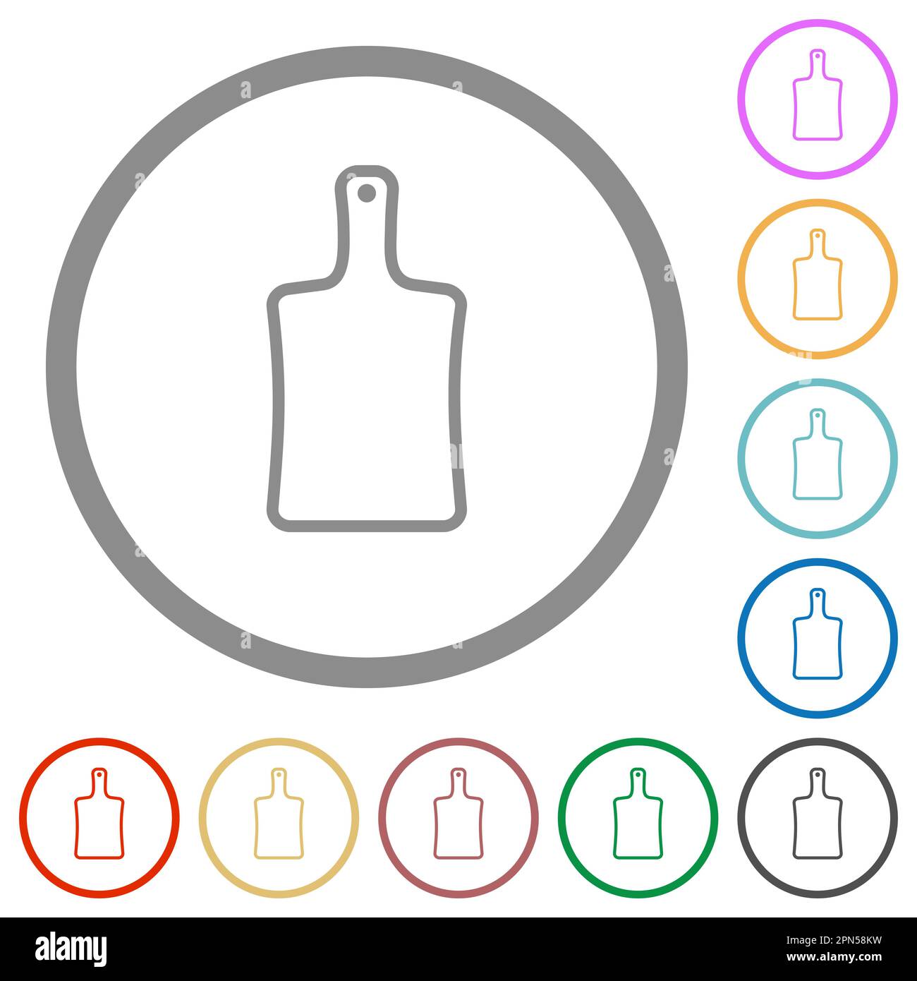 Cutting board outline flat color icons in round outlines on white ...